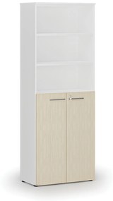 Kombinovaná kancelářská skříň PRIMO WHITE, dveře na 3 patra, 2128 x 800 x 420 mm, bílá/grafit