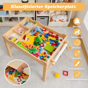 Costway 2 v 1 Dětský stolek z borovicového dřeva s oboustrannou