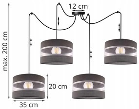 Závěsné svítidlo Elegance Spider, 4x textilní stínítko (mix 3 barev), (výběr ze 2 barev konstrukce), (fi 35cm)