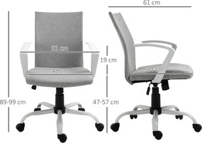 Vinsetto Kancelářská Židle s Nastavitelnou Výškou, Houpací Funkcí, Otáčecí Kancelářská Židle s Nosností 120 Kg, 61 x 99 cm Světle Šedá a Bílá