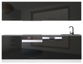 Kuchyňská linka Belini Premium Full Version 240 cm černý lesk s pracovní deskou ALICE