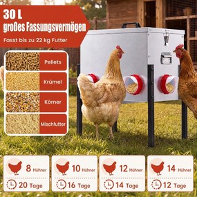 Costway Výškově nastavitelné krmítko pro drůbež 30 l s 8 otvory