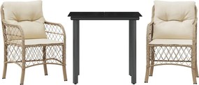 3dílný bistro set s poduškami béžový polyratan 3212145