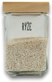 5Five® Skleněná bytelná dóza hranatá s dřevěným víkem, 1,7l KWADR
