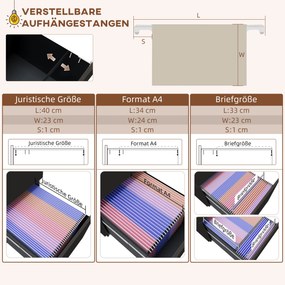 Vinsetto skříň na dokumenty uzamykatelná se zásuvkami 37L x 43,5W x 60H cm pojízdná s brzdami 3stupňová nastavitelná ocelová tyč černá | Aosom.de