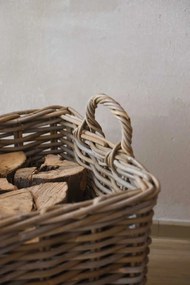 Koš na dřevo RODAR, ratan, výška 51 cm, natur, s kolečky