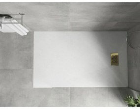 Mexen Hugo, obdélníková sprchová vanička SMC 150 x 90 cm, bílá, zlatá krytka, 42109015-G