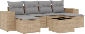 7dílná zahradní sedací souprava s poduškami béžová polyratan 3222928