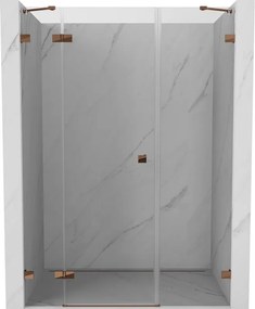 Mexen Lunar, levé otočné sprchové dveře 140 cm, 8mm čiré sklo, růžové zlato profil, 834S-140-050-60-00-L