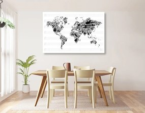 Obraz hudební mapa světa v inverzní podobě - 120x80 cm
