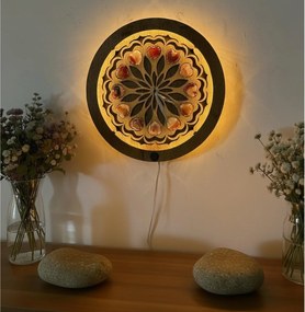 Li-Go "Dvanáct achátových srdcí" dřevěná lampa/obraz 230V/31 cm dub