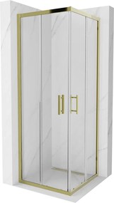 Mexen Rio, čtvercový sprchový kout s posuvnými dveřmi 70 (dveře) x 70 (dveře) x 190 cm, 5mm čiré sklo, zlatý profil, 860-070-070-50-00