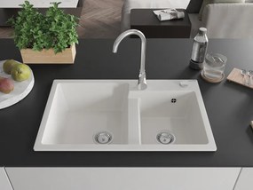 Mexen Tomas, granitový dřez 800x500x190 mm, 2-komorový, bílá, 6516802000-20