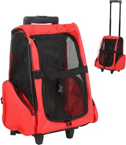 PawHut Pet Carrier Kart 2 v 1 Batoh 42x25x55 cm pro domácí mazlíčky Psy Kočky Červená | Aosom