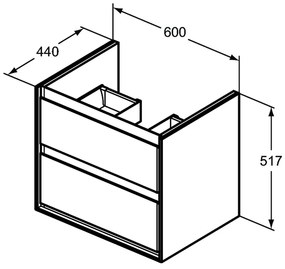 Ideal Standard Connect Air- Skříňka pod umyvadlo 60cm, 2 zásuvky, Dekor světlé dřevo + matný hnědý lak E0818UK
