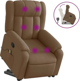 Zvedací masážní polohovací křeslo hnědé textil 3205332