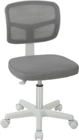 Vinsetto ergonomická kancelářská židle bez opěrek na ruce, otočná židle s prohnutým síťovaným opěradlem a kolečky, šedá