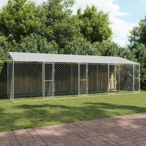 Psí klec s střechou Stříbrná 800 x 200 x 256 cm Ocel a PE 3368300