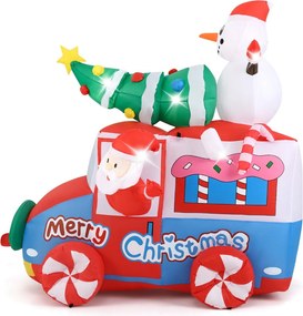 Costway 177 cm nafukovací vánoční dekorace LED Santa Claus v autě Vánoční