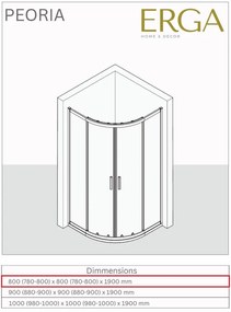 Erga Peoria, čtvrtkruhový sprchový kout s posuvnými dveřmi 80(dveře) x 80(stěna) x 190 cm, 6mm čiré sklo, chromový profil, ERG-Q02-PEORIA-D080D080-CL-CR