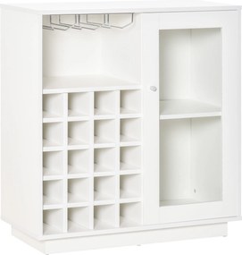 HOMCOM Stojan na víno s držákem sklenic a skříňkou, stojan na víno pro 20 lahví, vinotéka se skleněnými dveřmi, 80x36x85 cm, bílá | Aosom
