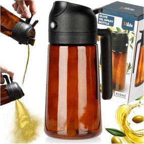 VILDE Skleněný rozprašovač a dávkovač na olej 2v1 450ml - hnědé sklo
