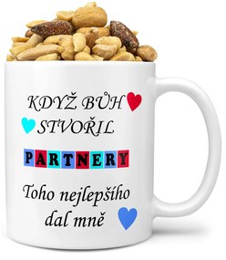 Hrnek Když bůh stvořil partnery (Náplň hrníčku: Směs slaných oříšků)