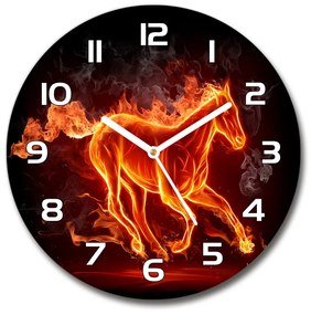 Wallmuralia Skleněné hodiny kulaté Kůň v plamenech fi 30 cm