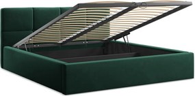 Tmavě zelená sametová čalouněná dvoulůžková postel s úložným prostorem s roštem 140x200 cm Hiko – Makamii