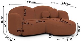 Rohová pohovka z textilie bouclé v terakotové barvě (pravý roh/s lenoškou) Orbit – Ropez