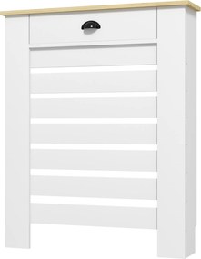HOMCOM Kryt na radiátor, Radiátorová skříň, Horizontální mřížka, se zásuvkou, pro obývací pokoj, ložnici, chodbu, Dřevo, 78 x 19 x 95,5 cm, Bílá