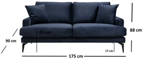 Atelier del Sofa Dvoumístná pohovka PAPIRA námořnicky modrá 175 cm 560ARE1505