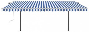 Ručně zatahovací markýza se sloupky 400x300 cm Dekorhome Bílá / modrá