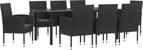 9dílný zahradní jídelní set černý polyratan a ocel 3203351