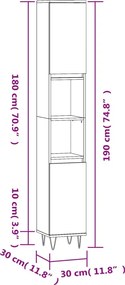 vidaXL Koupelnová skříňka 30x30x190 cm kompozitní dřevo [831534] Barva: šedá sonoma
