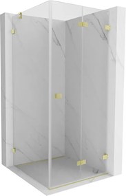 Mexen Lunar-F, sklápěcí sprchový kout pravý 90 x 90 cm, 8mm čiré sklo, zlatý kartáčovaný - 836-090-090-55-00-P
