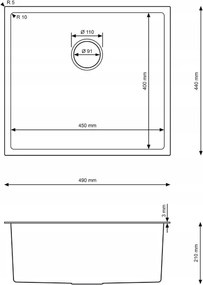 Erga HD, 1-komorový ocelový dřez 490x440x210 mm, měděná, ERG-MLS-HD4944Z