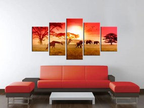 Obraz Sluneční barvy Afriky (5-dílný) - savana při západu slunce