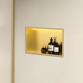 Rea Rea, LED polička na zapuštění 45x30x10 cm, 12W, 3000K, zlatá matná, REA-08545