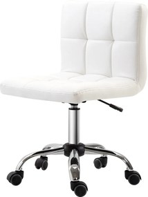 HOMCOM Kancelářská židle, ergonomická židle bez područek, výškově nastavitelná otočná židle, počítačová židle do kanceláře, studovny, umělá kůže, bílá