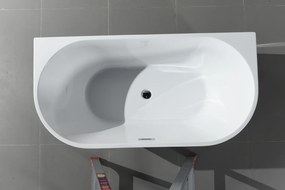 Erga Norah, volně stojící vana ke stěně 170x78 cm + odtoková zátka, bílá lesklá, ERG-NORAH-170078-WH-WH