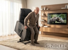 Elektrické polohovací TV křeslo SAGA - šedá látka