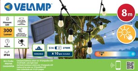 VELAMP LED světelný řetěz PS070S se solárním nabíjením, 8m