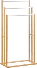 Volně stojící věšák na ručníky HOMCOM se 3 bambusovými lištami, přírodní, 48x25,8x94cm, ideální do koupelen a wellness | Aosom.de