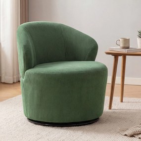Otočné lounge křeslo HOMCOM se širokým sedákem — moderní čalouněné křeslo s oblým opěradlem a silným polstrováním, manšestr, zelené