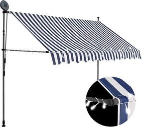 Ručně zatahovací markýza s LED světlem 250 cm modrobílá 145844
