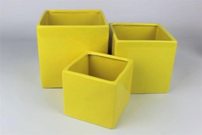 Žlutý keramický hranatý květináč 12 cm
