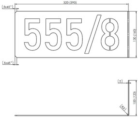 Domovní číslo tabulka lakovaná 7 Velikost: 16 x 39 x 12(ohyb) cm  (XL) - Doporučujeme, Odstín: RAL 9005 - černá, Ohyb: Na levé straně od čísla