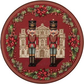 Červený vánoční servírovací talíř Louskáčci - Ø 33*1 cm