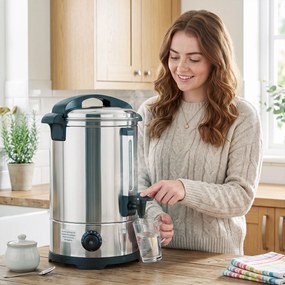HOMCOM ohřívač vody 6,5 L, 1500 W, nerezová ocel, s termostatem, funkcí udržování teploty a výpustným kohoutkem